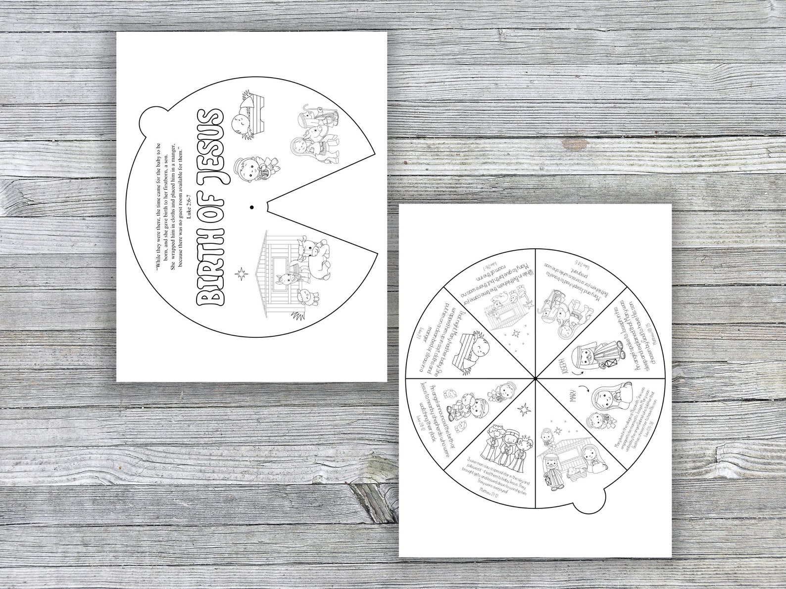 Nativity Story Coloring Wheel, Birth of Jesus Printable, Bible Lesson ...