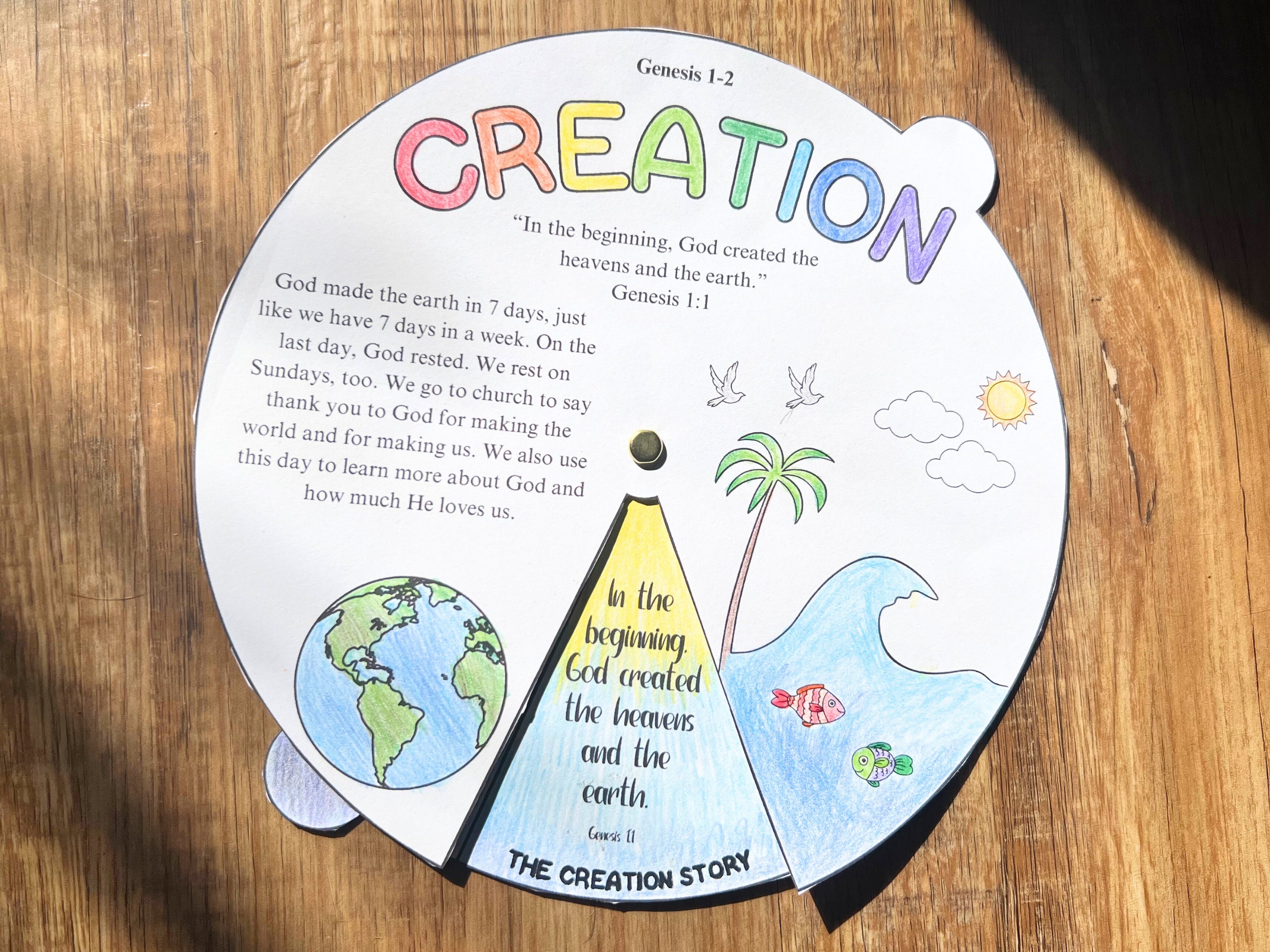 Creation Story Coloring Wheel Printable Bible Lesson Kids Crafts Bible ...