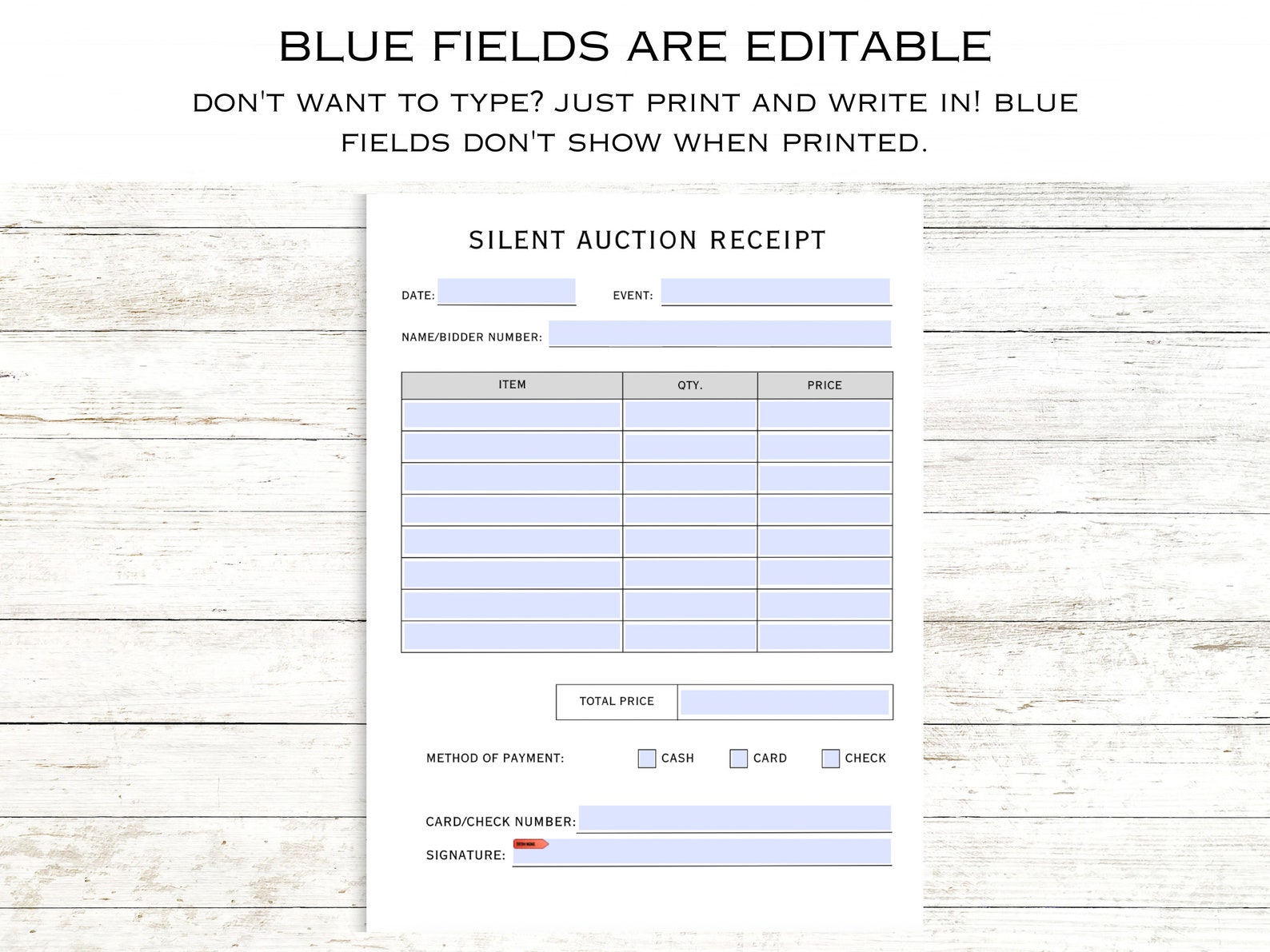 Printable Silent Auction Editable Template, Editable Auction Receipt ...