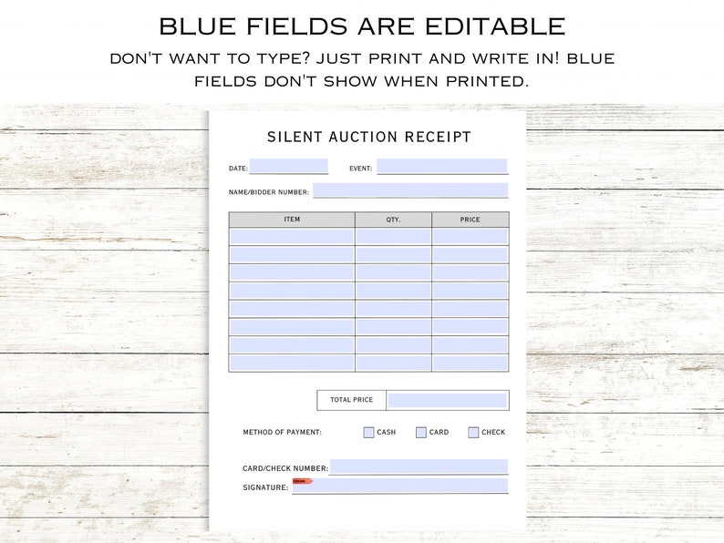 Printable Silent Auction Editable Template, Editable Auction Receipt ...