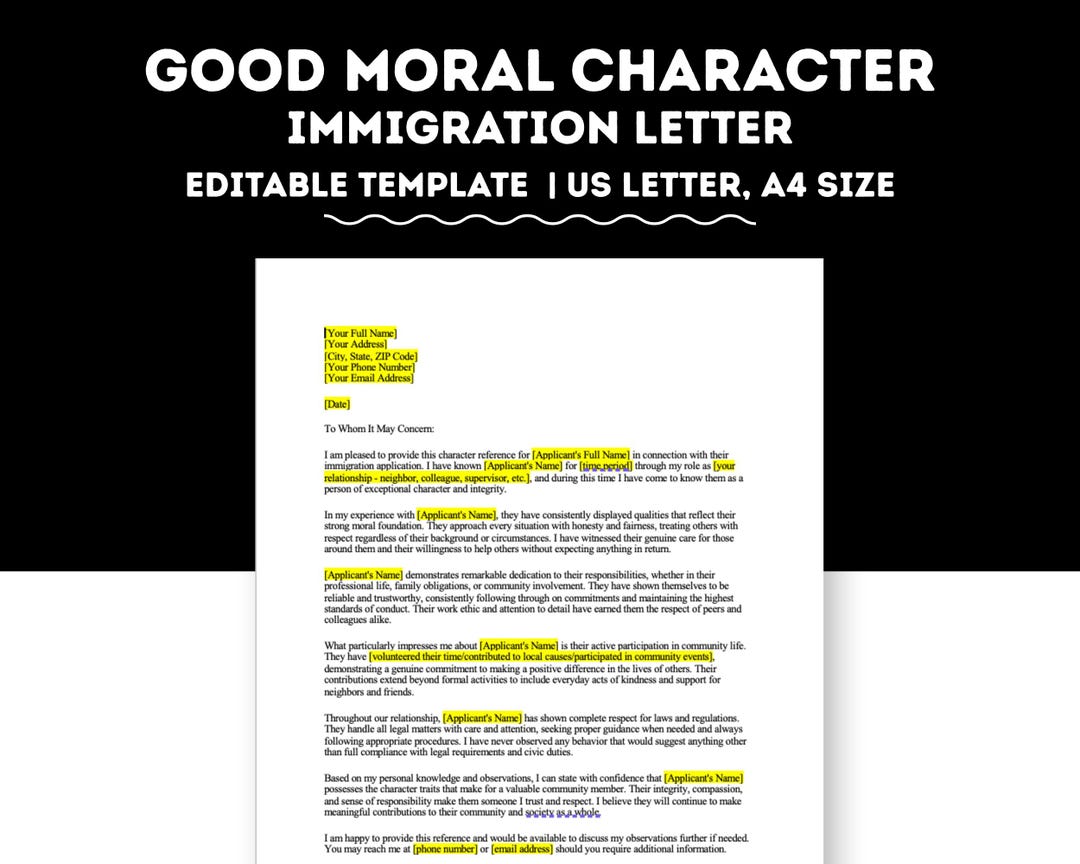 Good Moral Character Letter for Immigration Template, Immigration ...