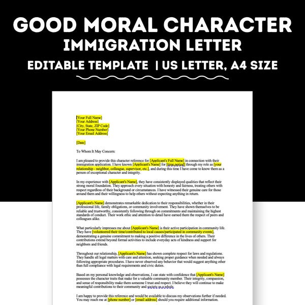 Immigration Character Reference Letter - Etsy