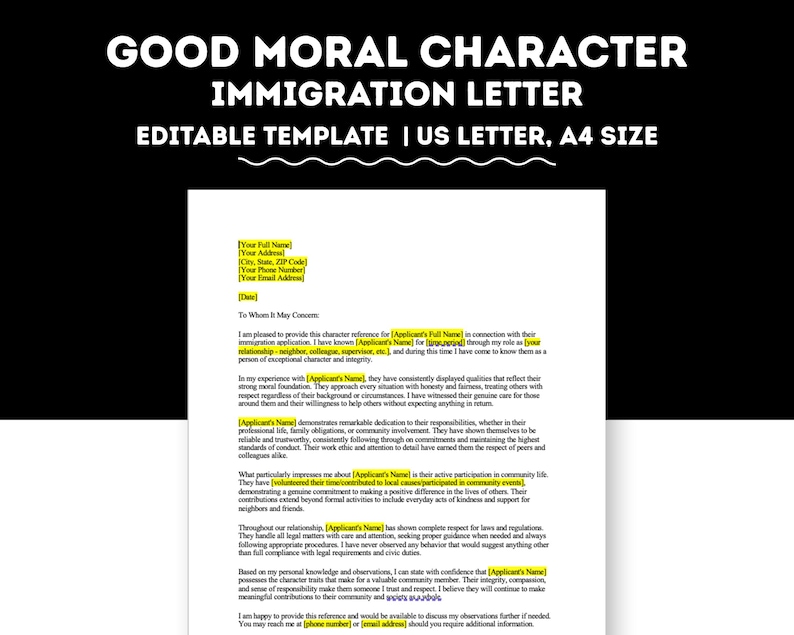 Good Moral Character Letter for Immigration Template, Immigration ...