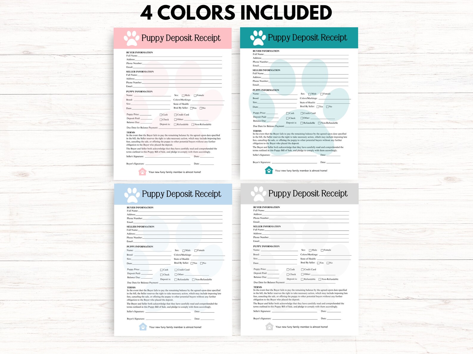 Puppy Bill of Sale Form, Puppy Deposit Receipt, Puppy Contract, Dog ...