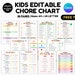 Editable Chore Chart for Multiple Kids, Kids Daily Routine ...