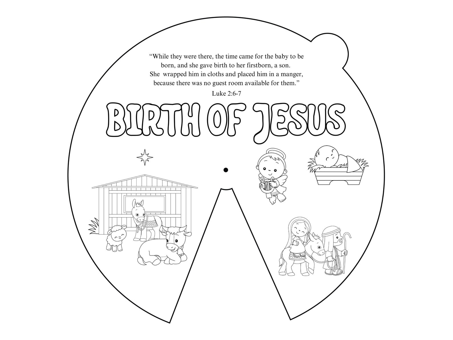 Nativity Story Coloring Wheel, Birth of Jesus Printable, Bible Lesson ...