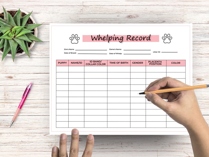Dog Whelping Record, Breeder Records, Dog Breeder Forms | Instant ...