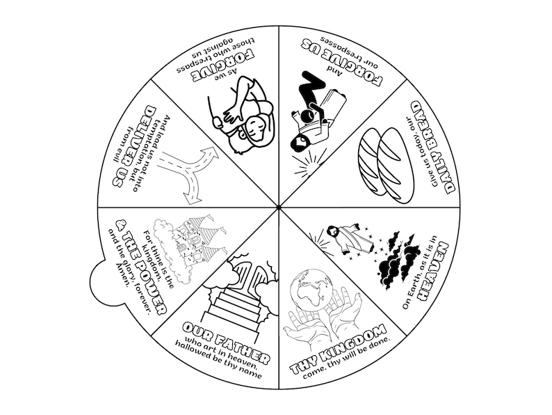 The Lord's Prayer Coloring Wheel Printable Bible Lesson Kids Crafts ...