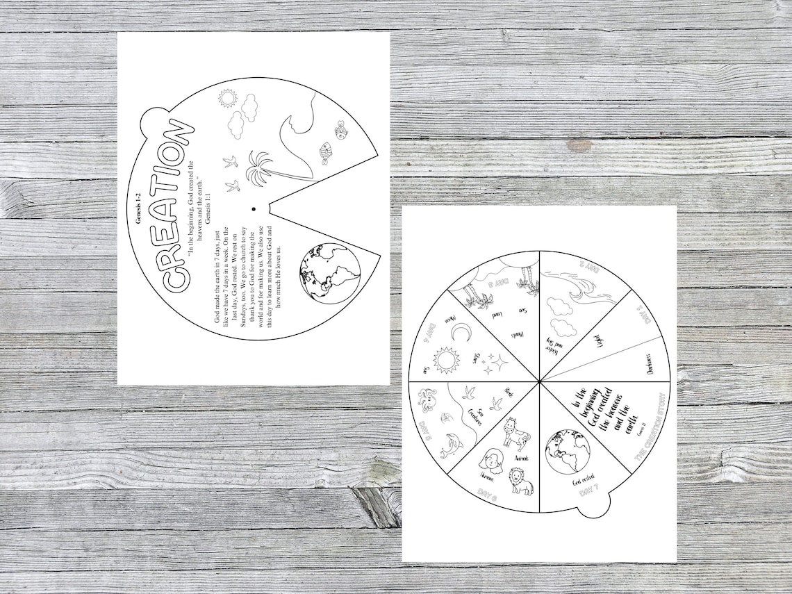 Creation Story Coloring Wheel Printable Bible Lesson Kids Crafts Bible ...