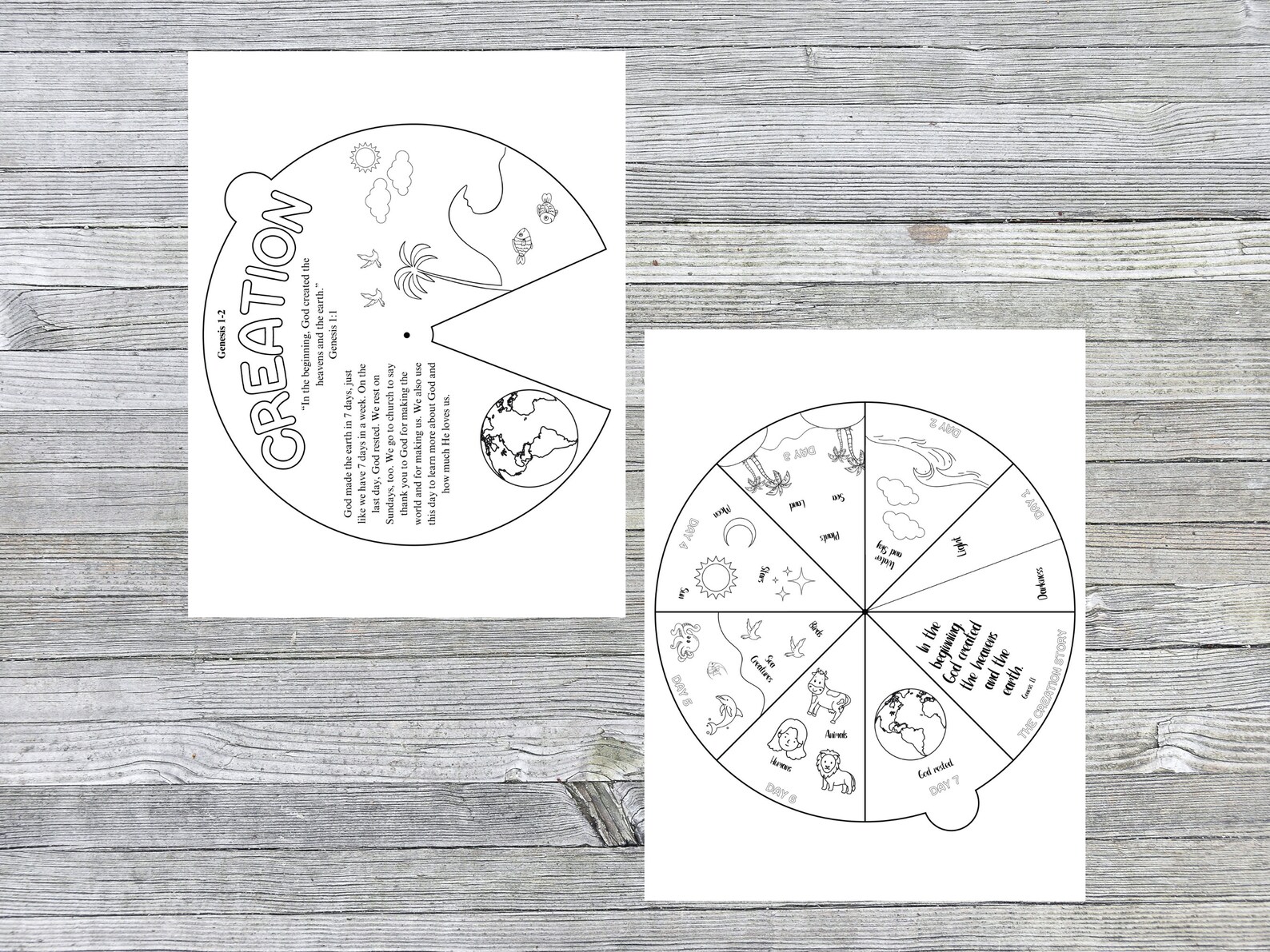 Creation Story Coloring Wheel Printable Bible Lesson Kids Crafts Bible ...