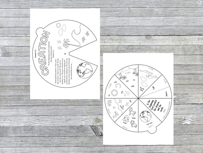 Creation Story Coloring Wheel Printable Bible Lesson Kids Crafts Bible ...