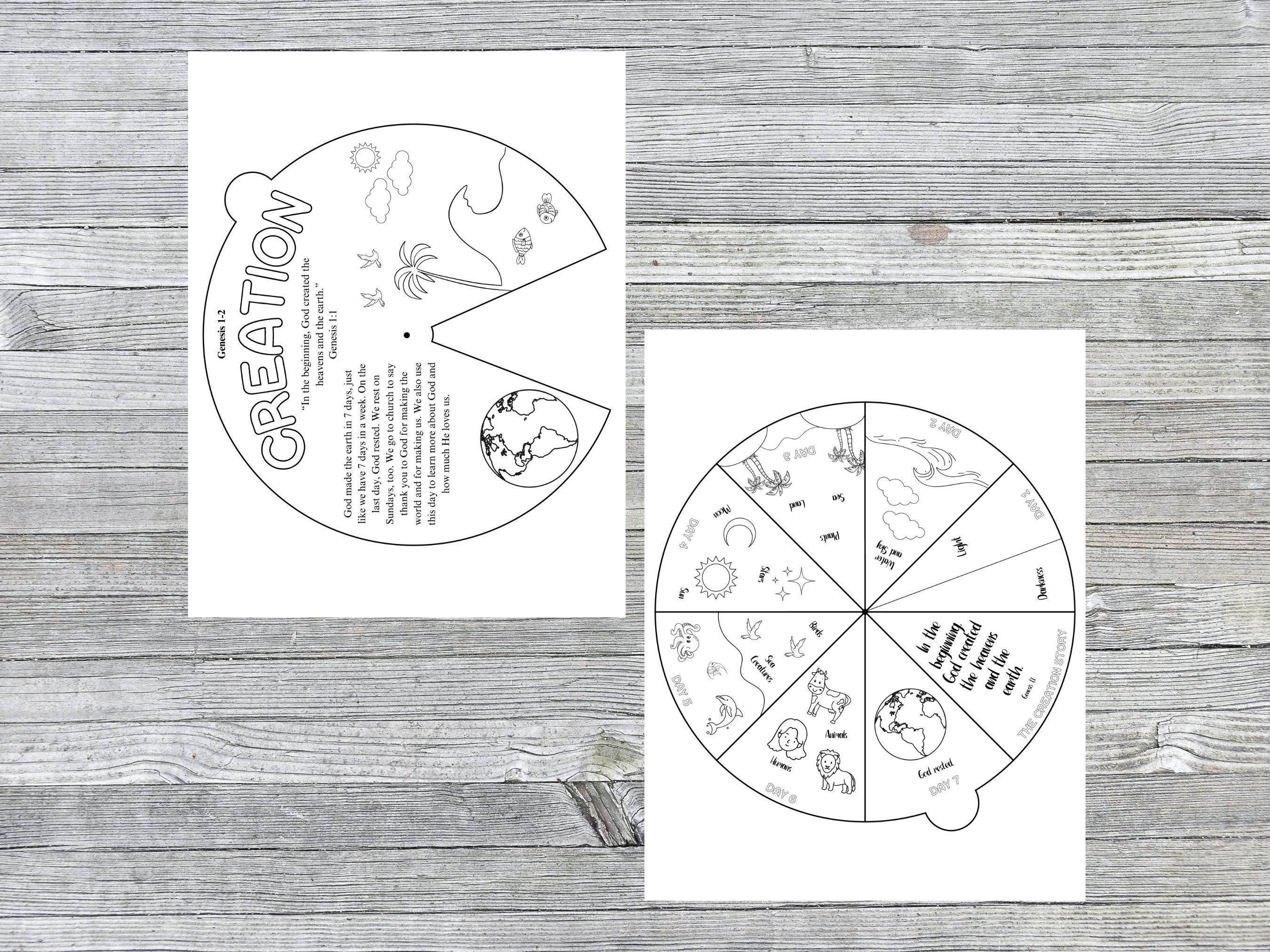 Creation Story Coloring Wheel Printable Bible Lesson Kids Crafts Bible ...