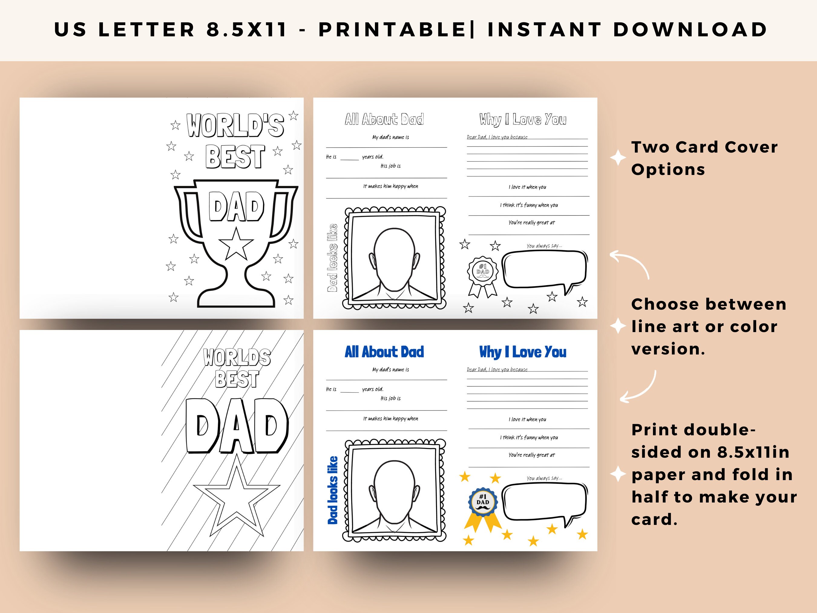 All About Dad Printable Card for Father's Day, Father's Day Activity ...