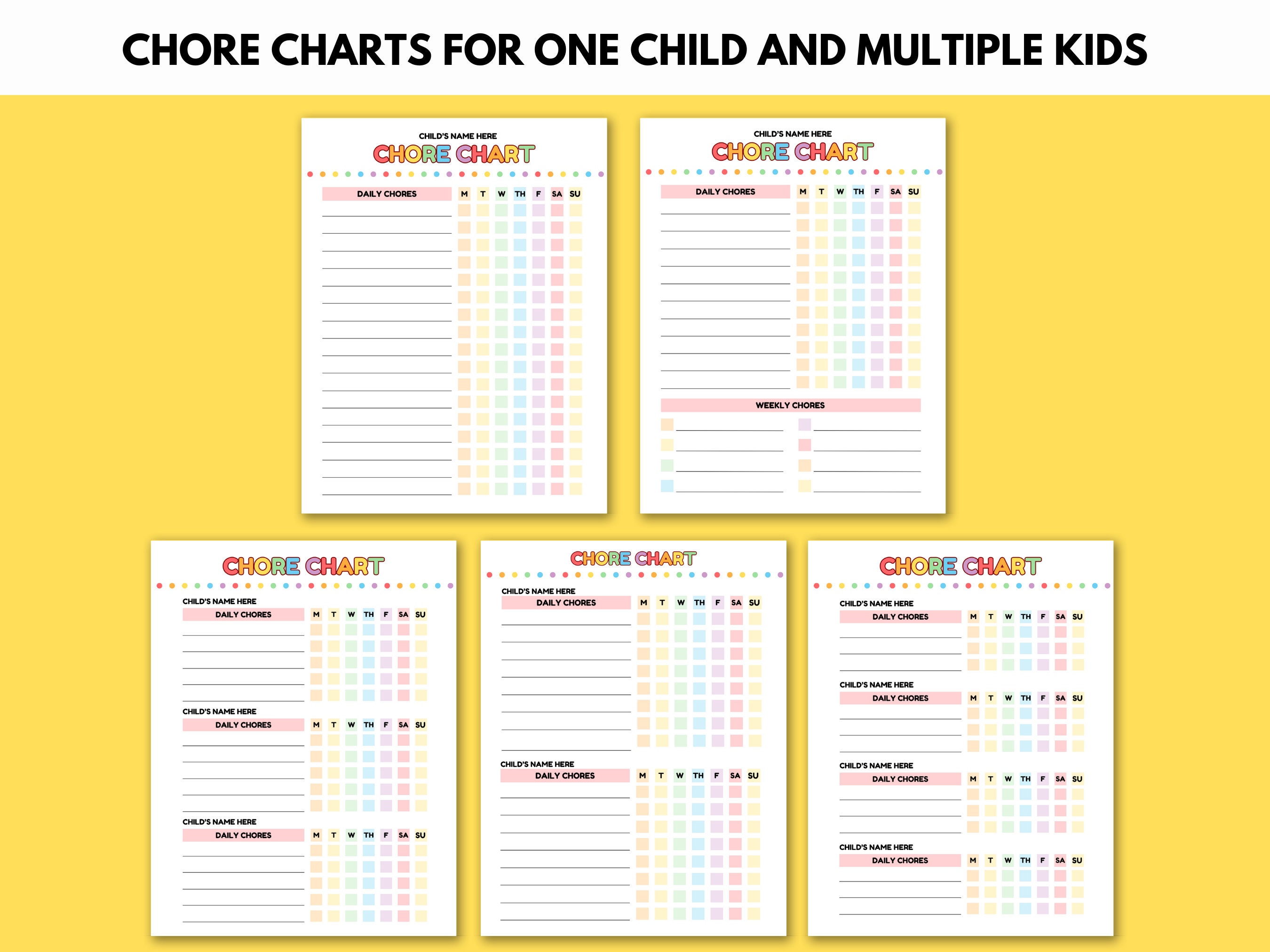 Editable Chore Chart for Multiple Kids, Kids Daily Routine ...
