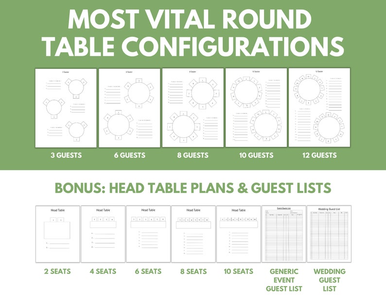 Printable Wedding Table Chart Template, Round Table Seating Planner ...