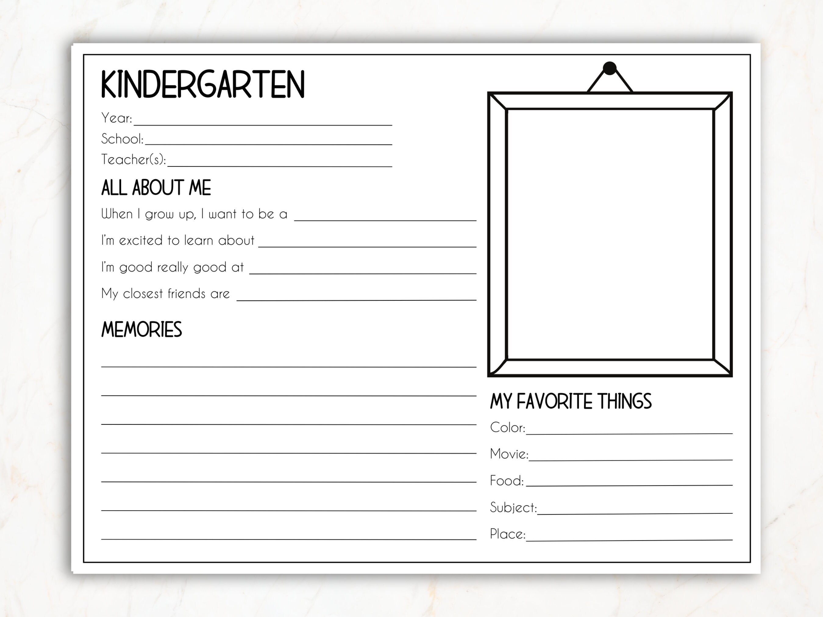 Printable Memory Box Filing System, Kids Questionnaire Milestone Tote ...