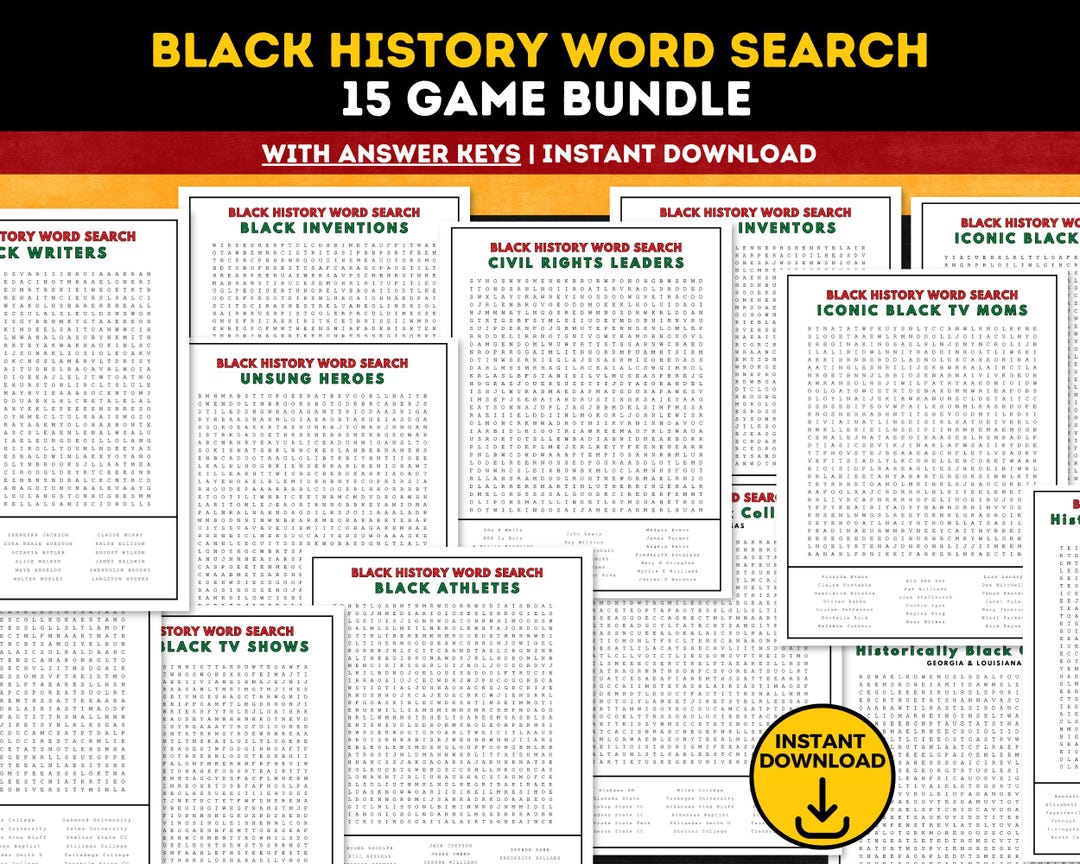 Black History Games Word Search Puzzle Bundle, Black History Trivia ...