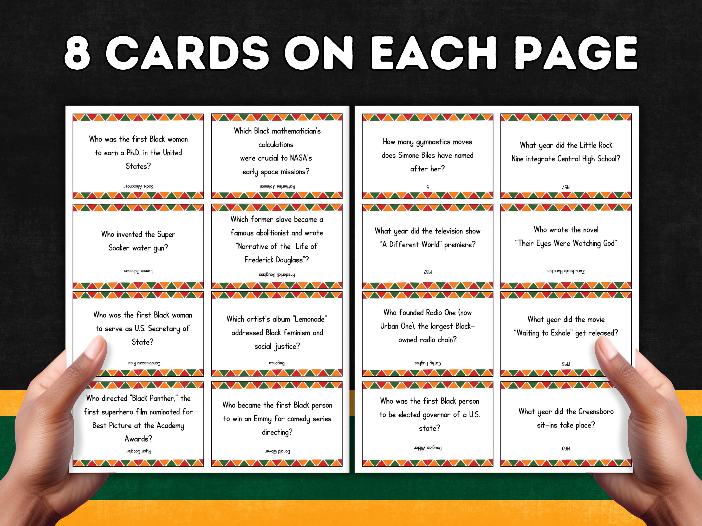 120 Black History Month Trivia Cards, Printable Black History Month ...