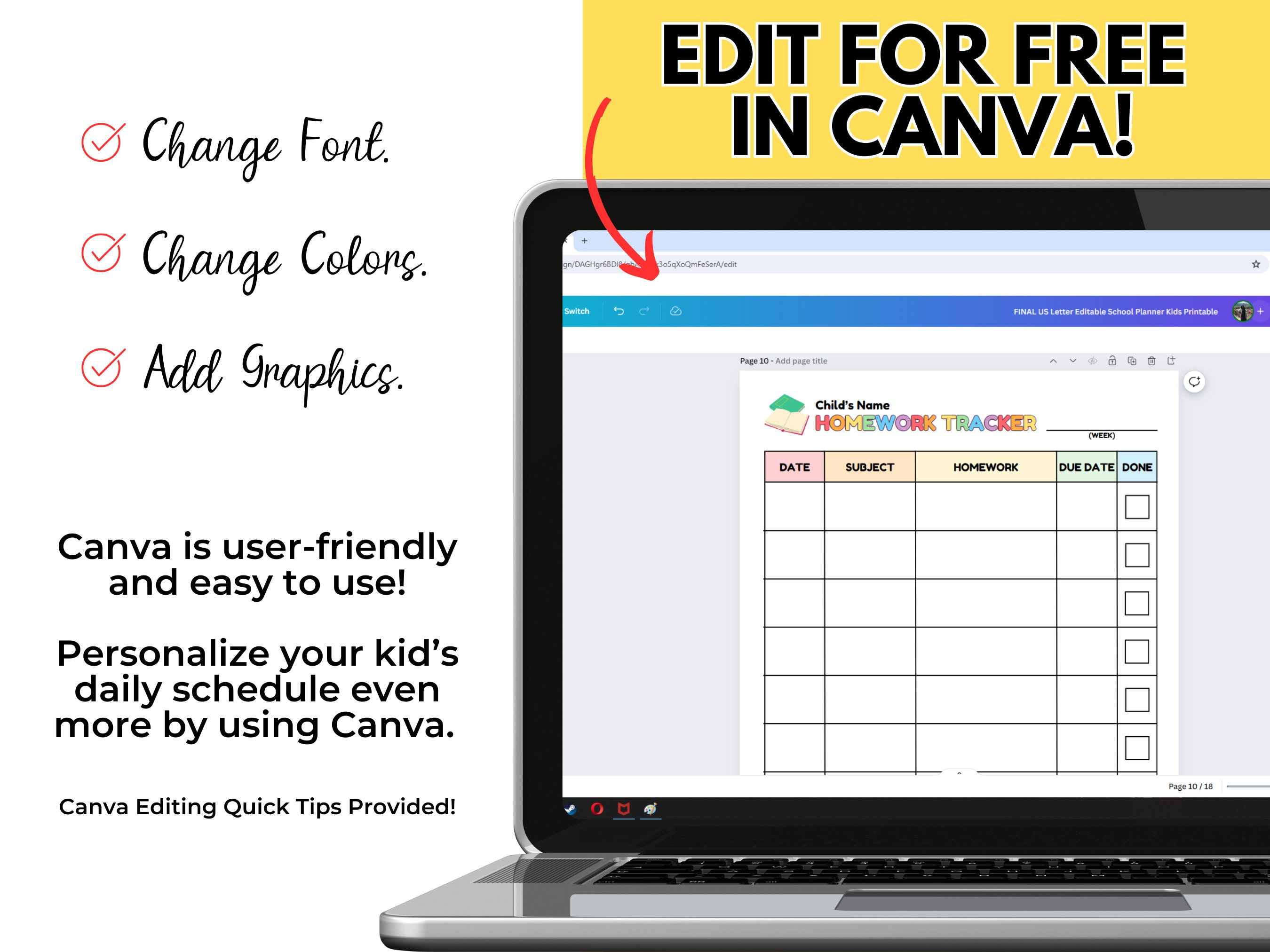 Editable School Planner Kids Printable, Back to School Bundle ...