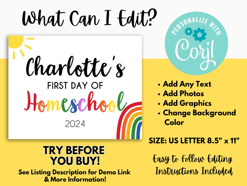 Editable First Day of Homeschool Sign, First Day Photo Prop, First Day ...