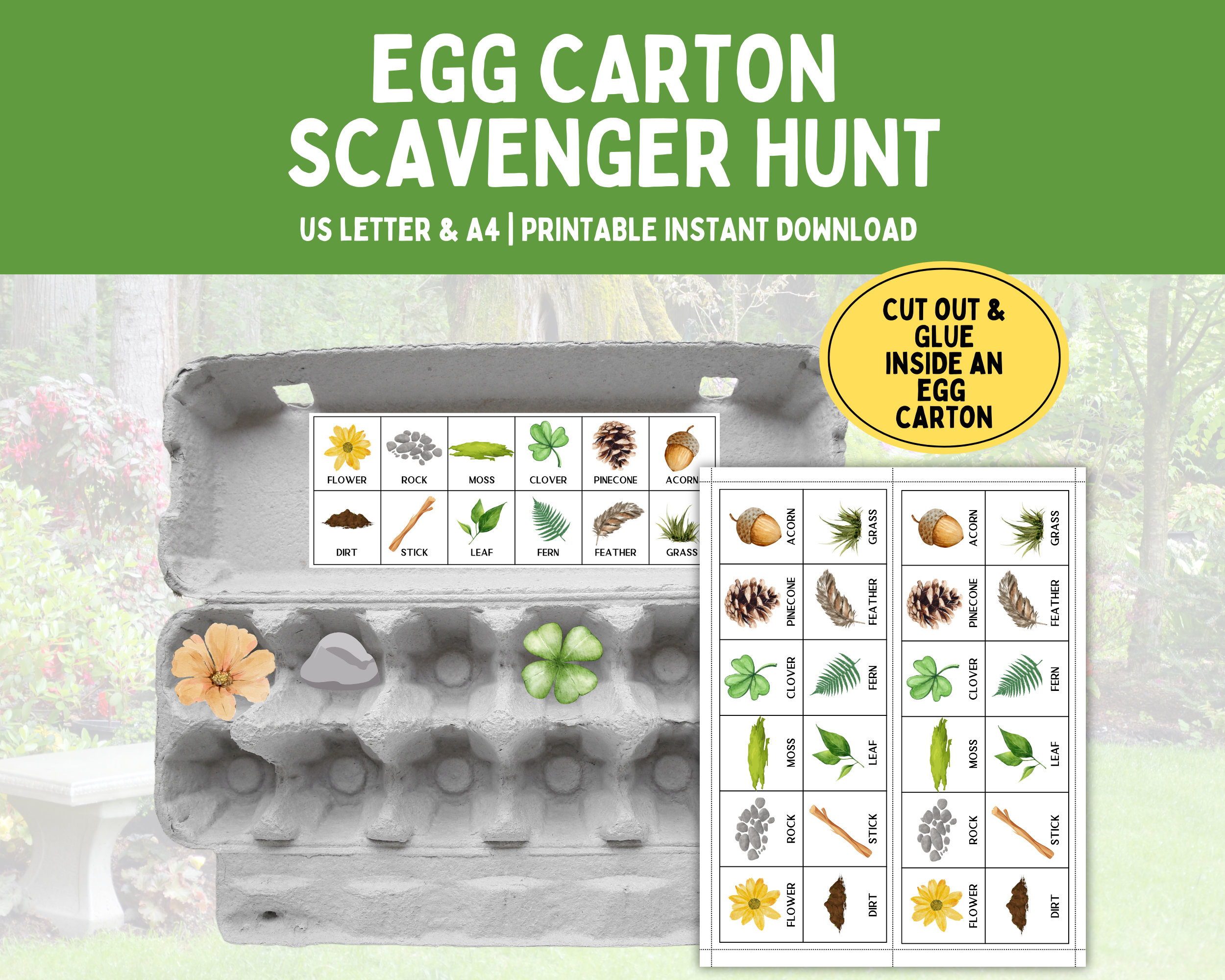 Egg Carton Scavenger Hunt Printable, Nature Scavenger Hunt for Kids ...