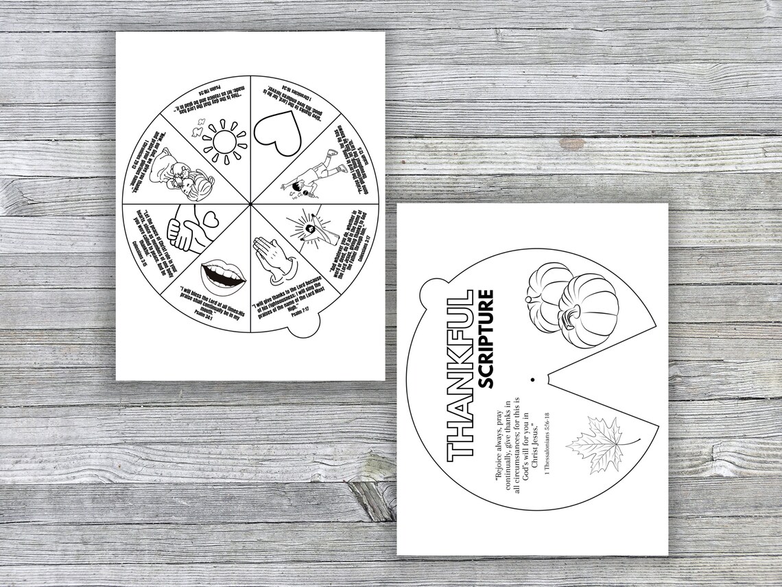 Thankful Scripture Coloring Wheel Memory Game Printable Bible Lesson ...