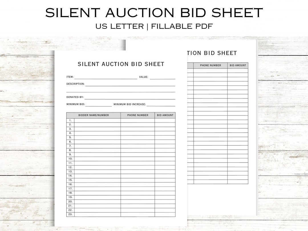 Printable Silent Auction Editable Template, Fundraiser Bid Sheet ...