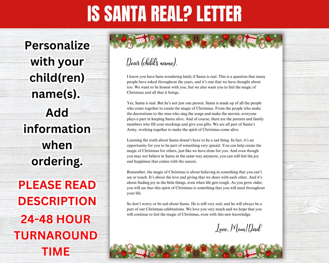 Is Santa Real Explanation Letter Personalized, Santa Letter Printable ...