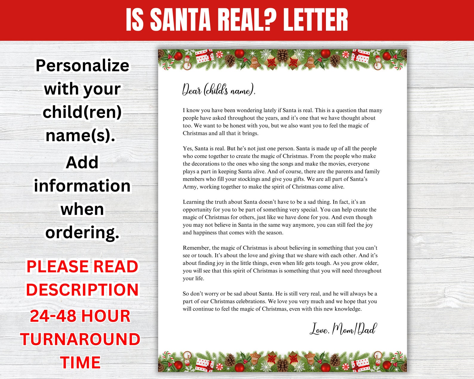 Is Santa Real Explanation Letter Personalized, Santa Letter Printable ...