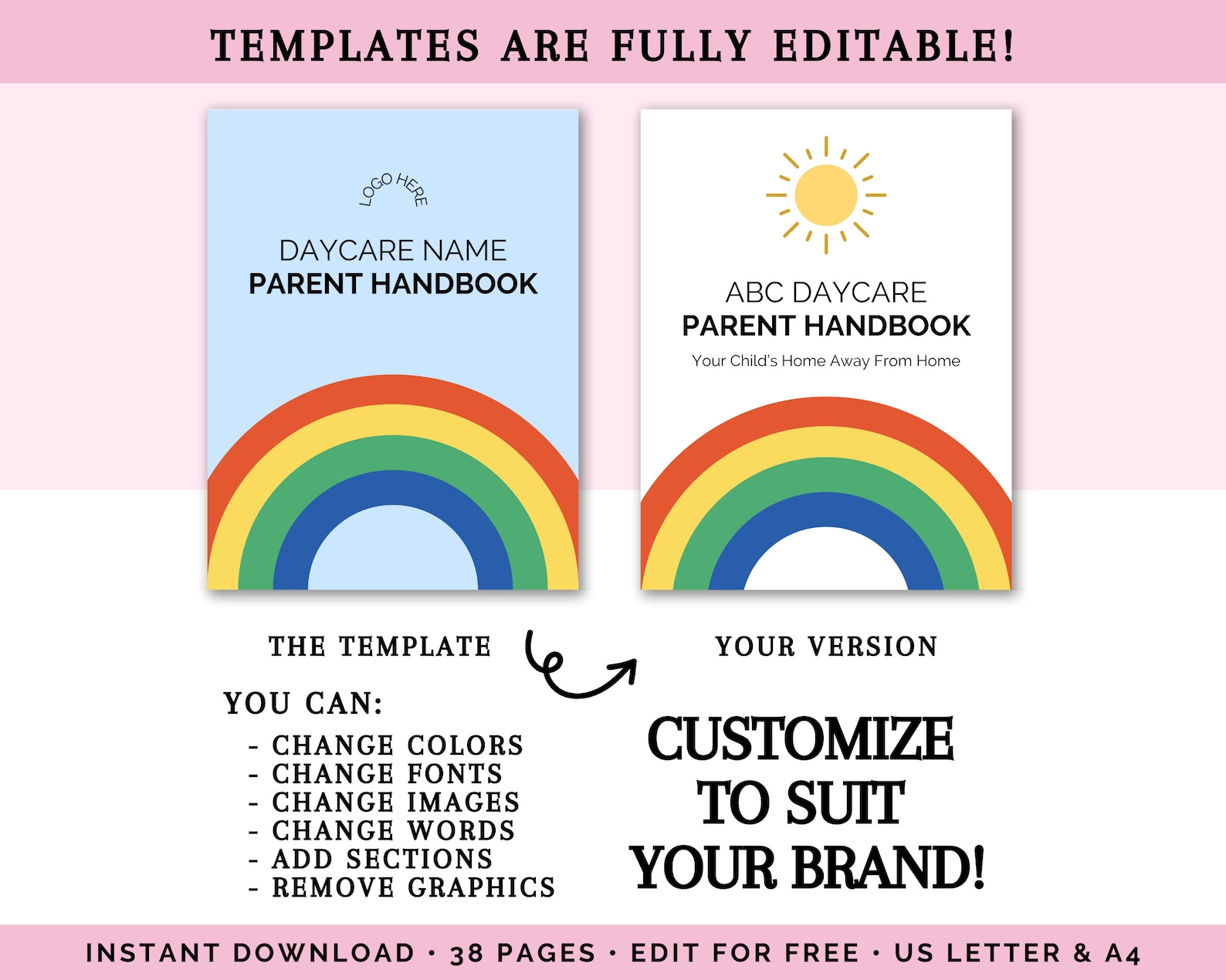 Editable Daycare Parent Handbook Template, Childcare Policy and ...
