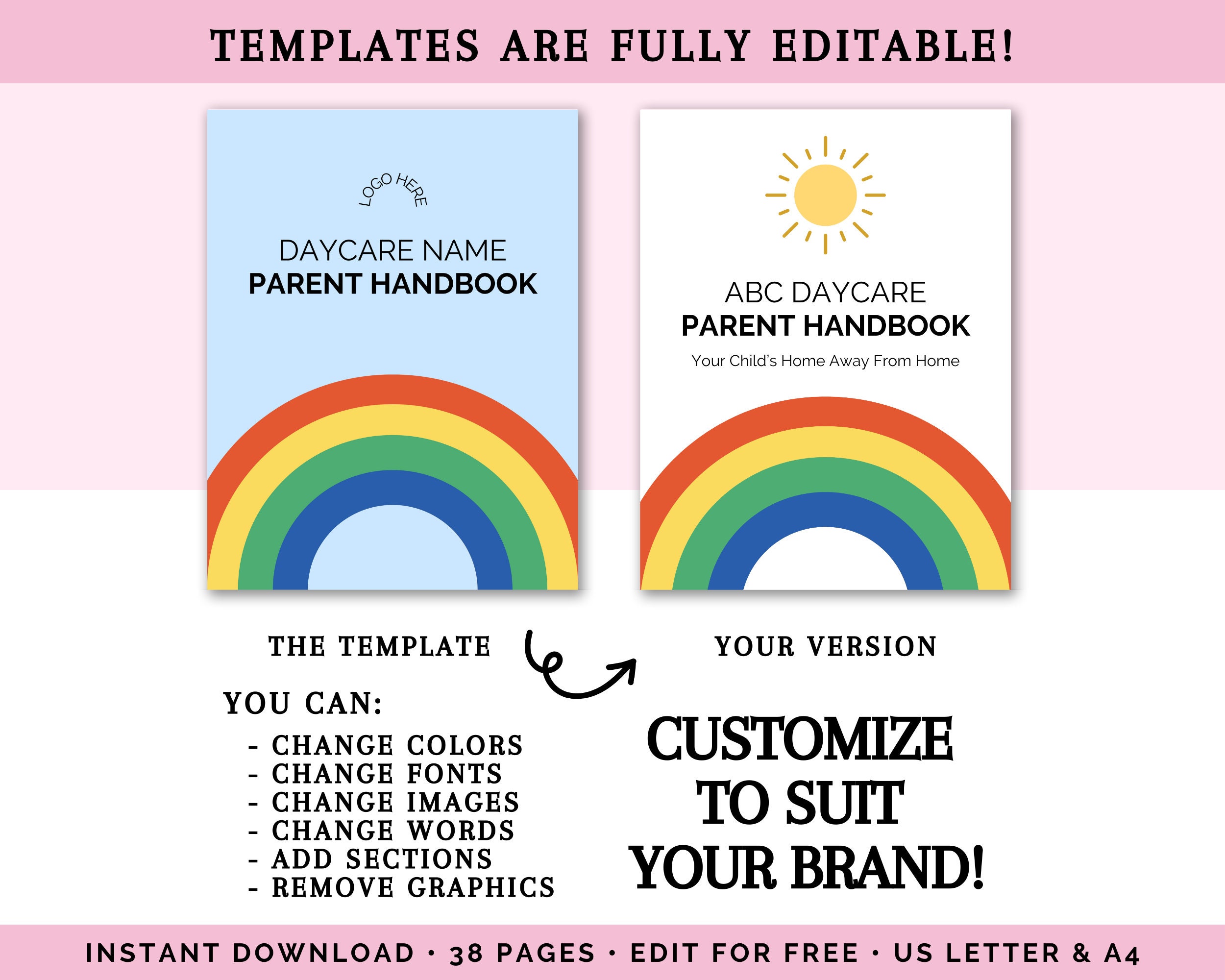 Editable Daycare Parent Handbook Template, Childcare Policy and ...