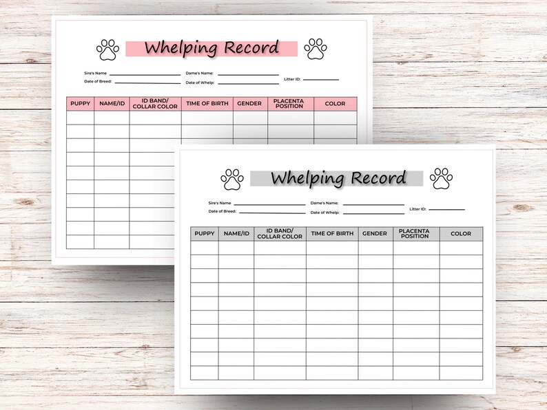 Dog Whelping Record, Breeder Records, Dog Breeder Forms | Instant ...