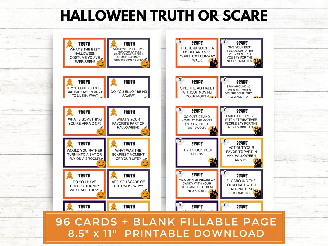 Truth or Scare Halloween Party Games, Halloween Party Activity, Fun ...