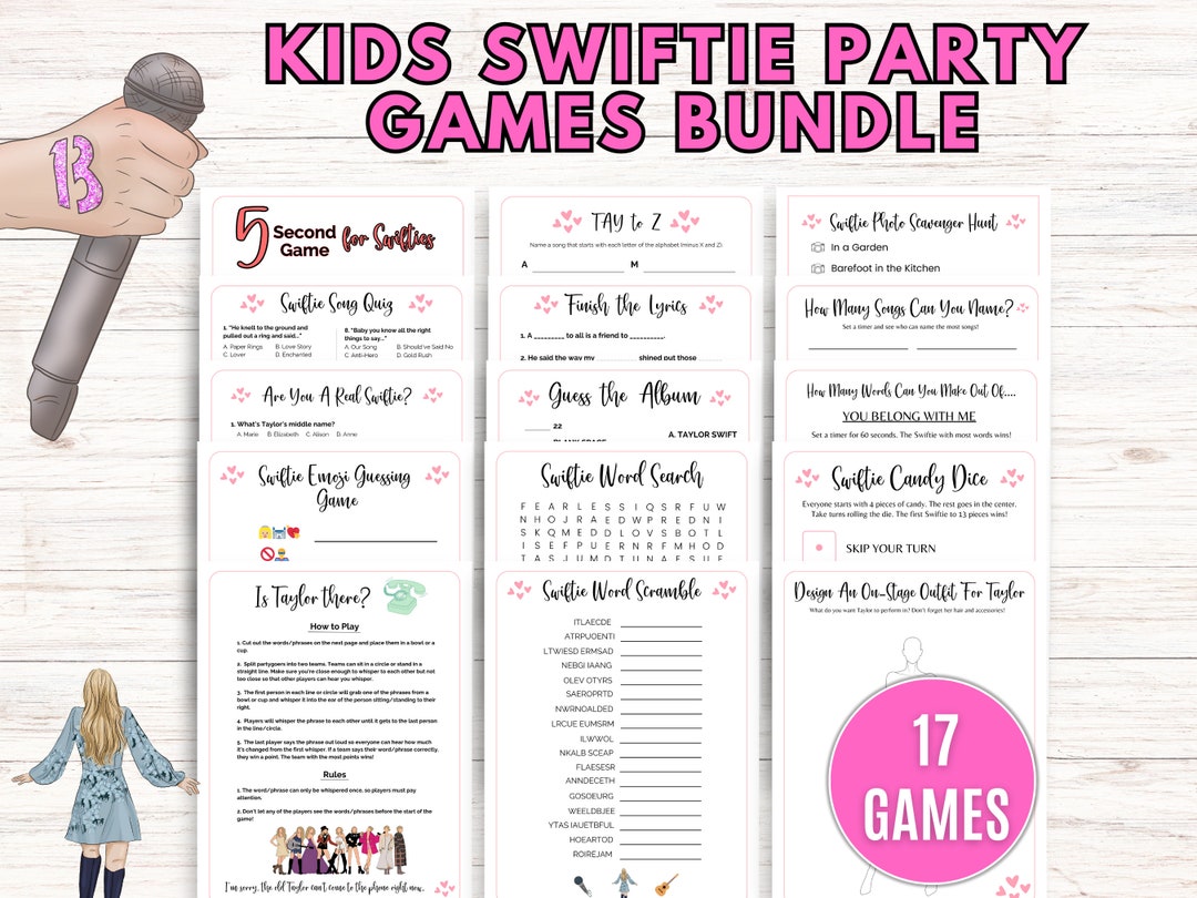 KIDS Swiftie Party Games, Taylor Party Game Bundle, T Swift Party, Kid ...