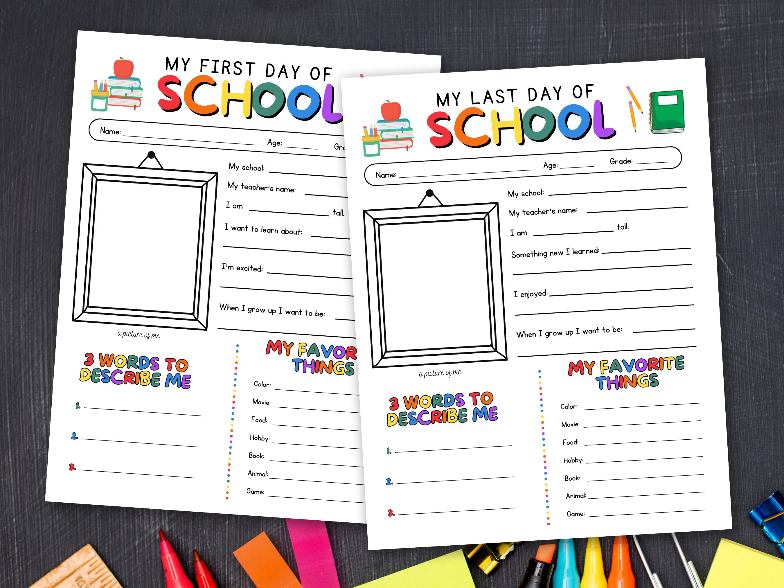 First Day of School Questionnaire, Back to School Interview Keepsake ...