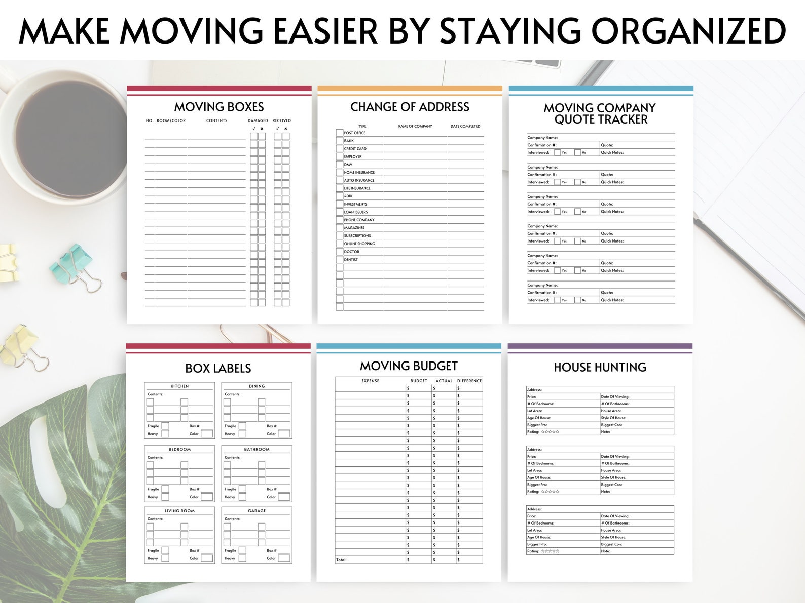 Moving Checklist, PCS Binder, Moving Binder, Moving Printable, Moving ...