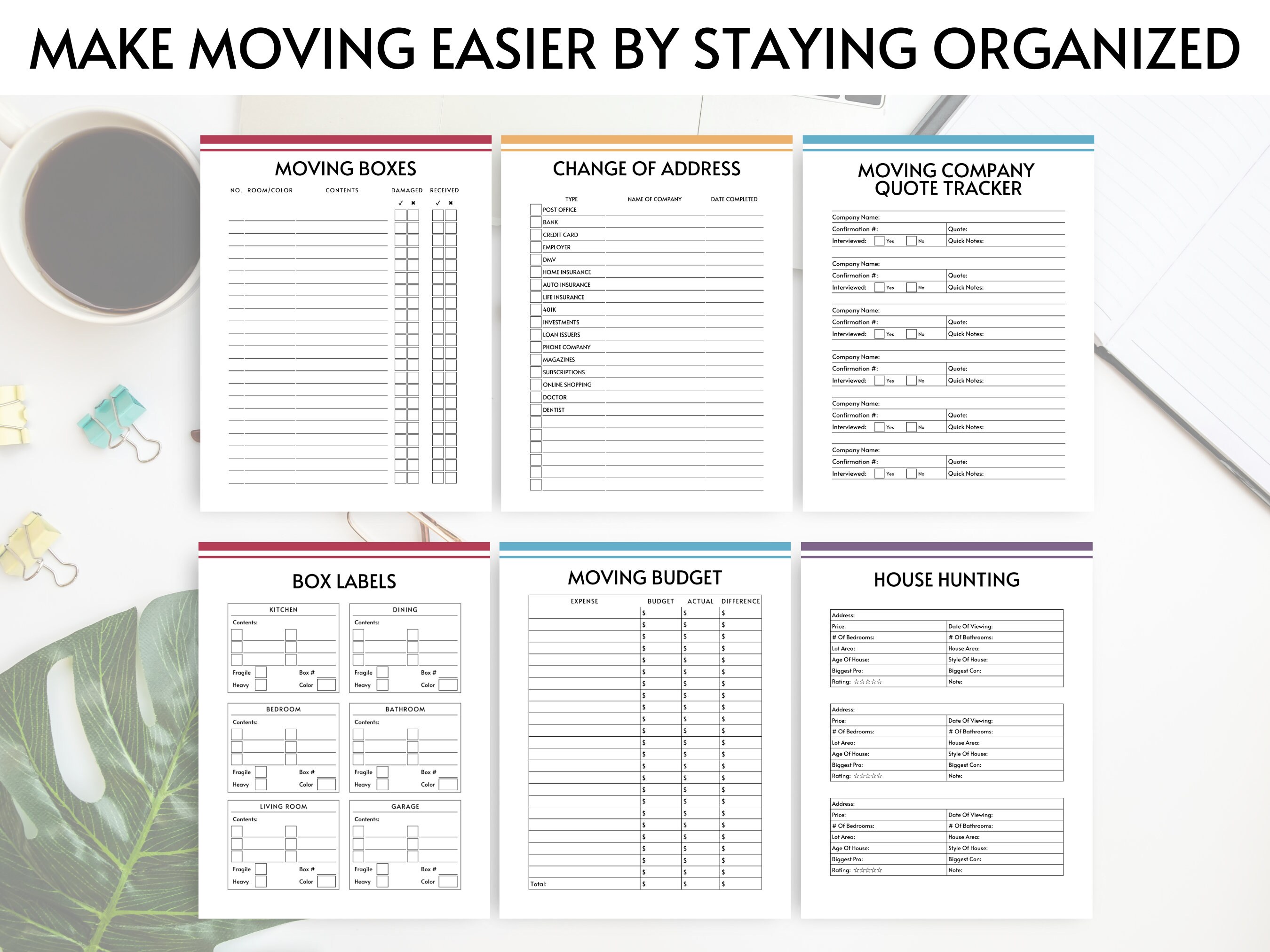 Moving Checklist, PCS Binder, Moving Binder, Moving Printable, Moving ...