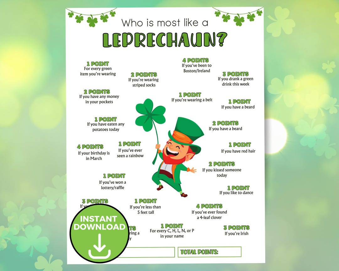 Most Like a Leprechaun St. Patrick's Day Game, Printable Game for ...