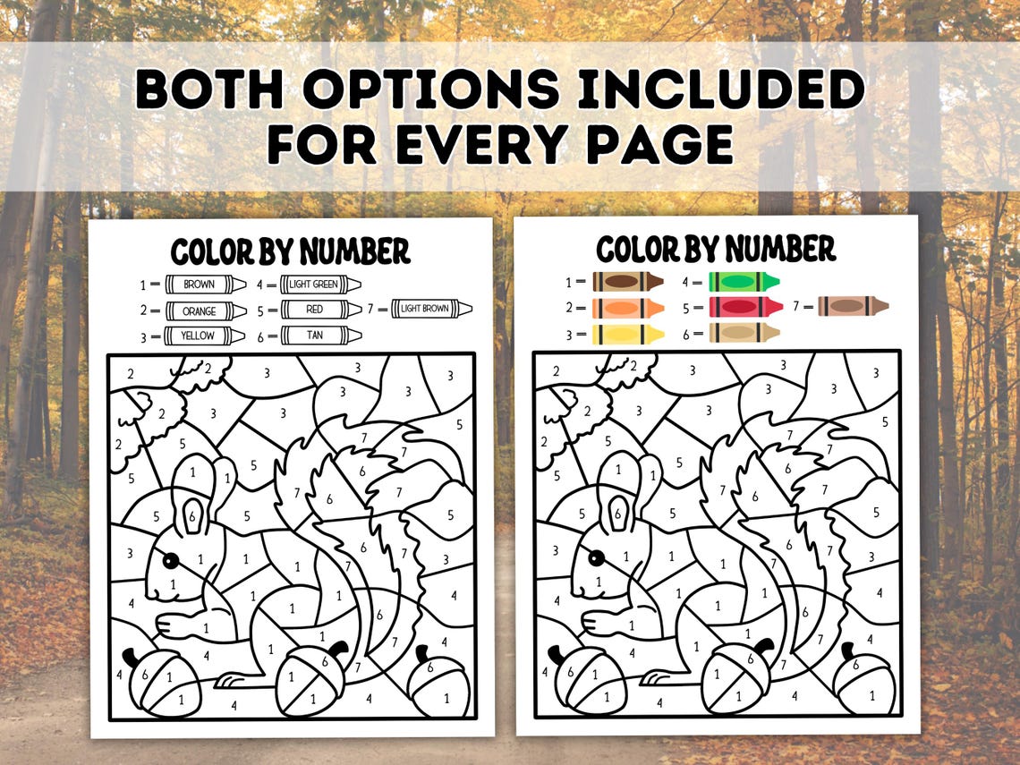 Fall Color by Number, Autumn Coloring Pages, Fall Craft for Kids ...