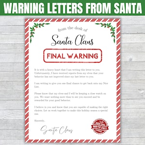 Santa Warning Letter, Final Warning Letter, Set of Santa Letters ...