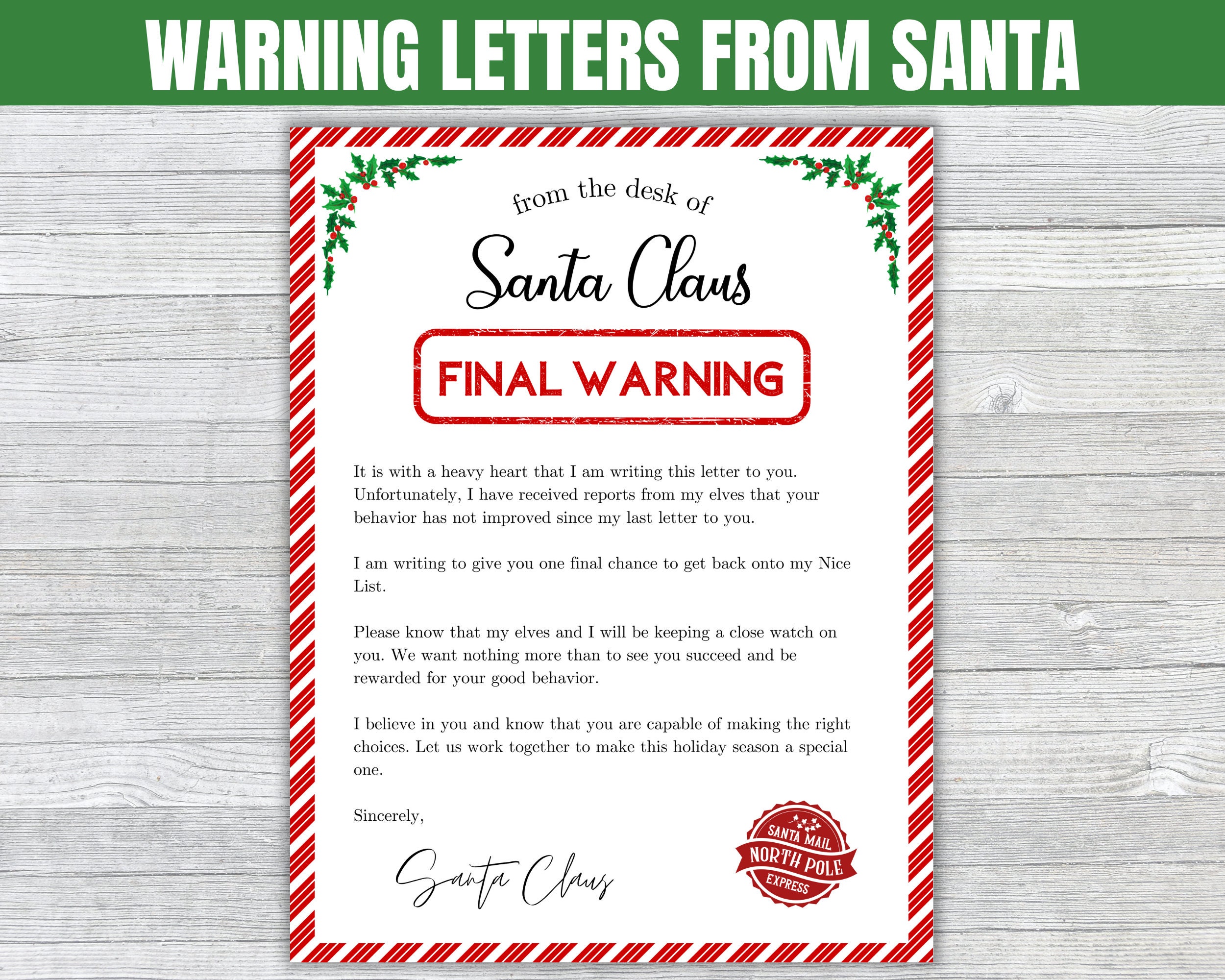 Santa Warning Letter, Final Warning Letter, Set of Santa Letters ...