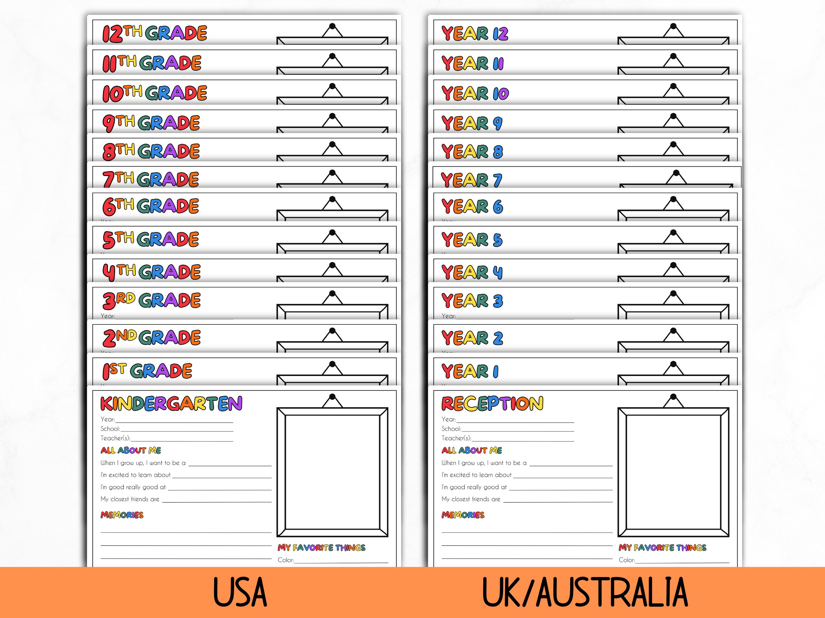 All About Me School Memory Book, Kids First Day of School Questionnaire ...