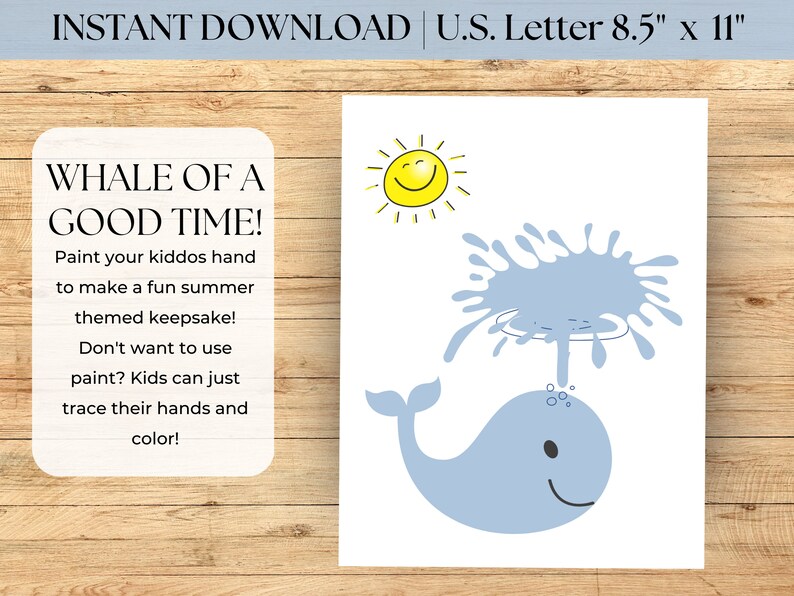 Whale Handprint Art Printable Summer Art for Kids Handprint Footprint ...