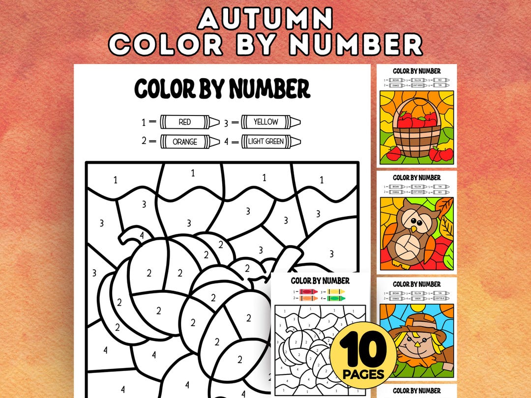 Fall Color by Number, Autumn Coloring Pages, Fall Craft for Kids ...