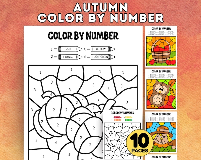 Fall Color by Number, Autumn Coloring Pages, Fall Craft for Kids ...