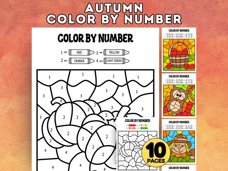Fall Color by Number, Autumn Coloring Pages, Fall Craft for Kids ...