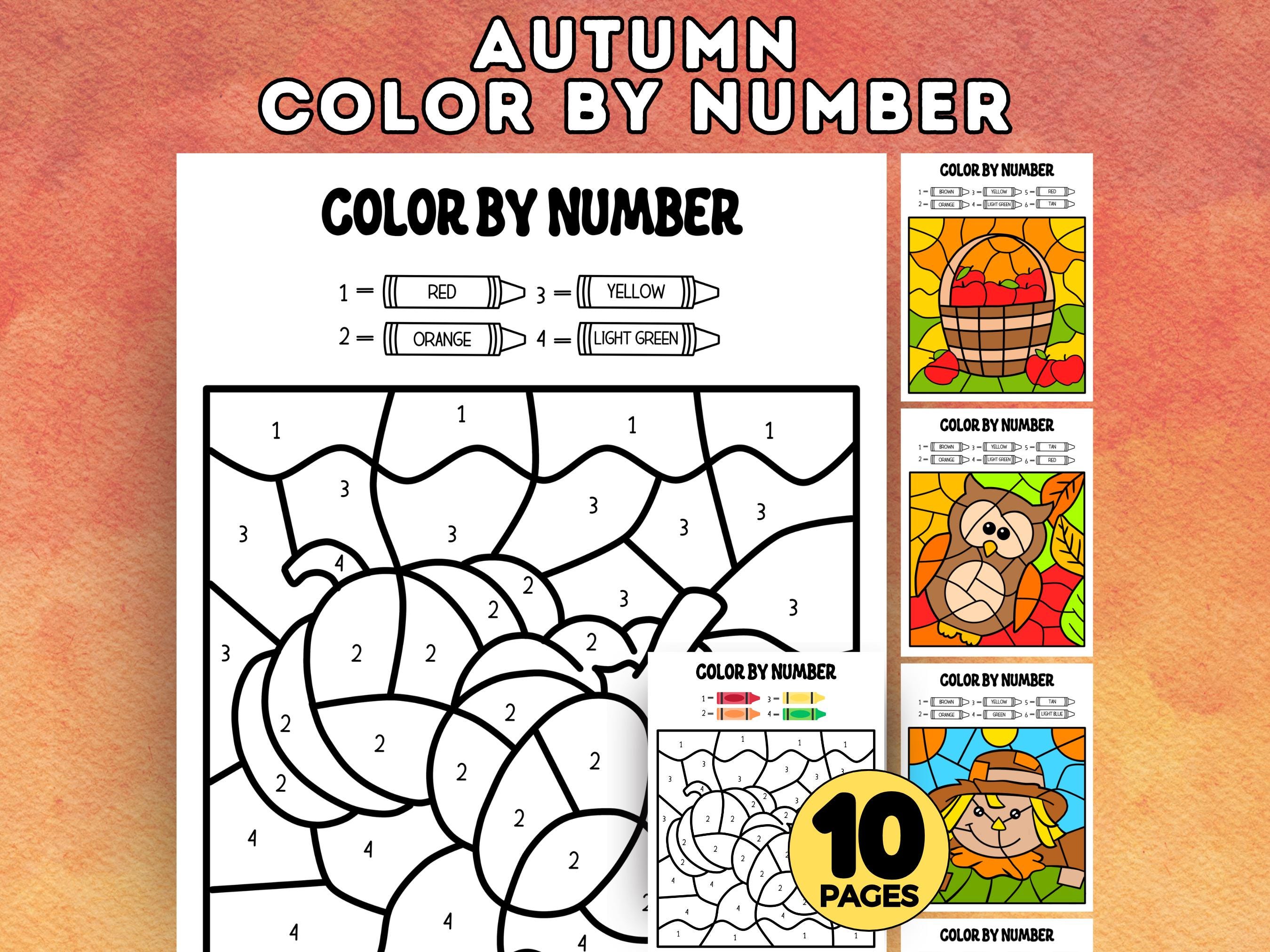Fall Color by Number, Autumn Coloring Pages, Fall Craft for Kids ...