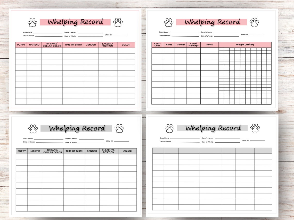 Dog Whelping Record Editable PDF, Breeder Records, Dog Breeder Forms ...