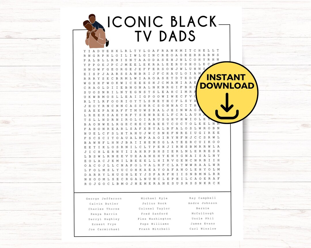 Iconic Black Dads Word Search for Baby Showers, Daddy to Be Game, Black Daddy Baby Shower Game ...