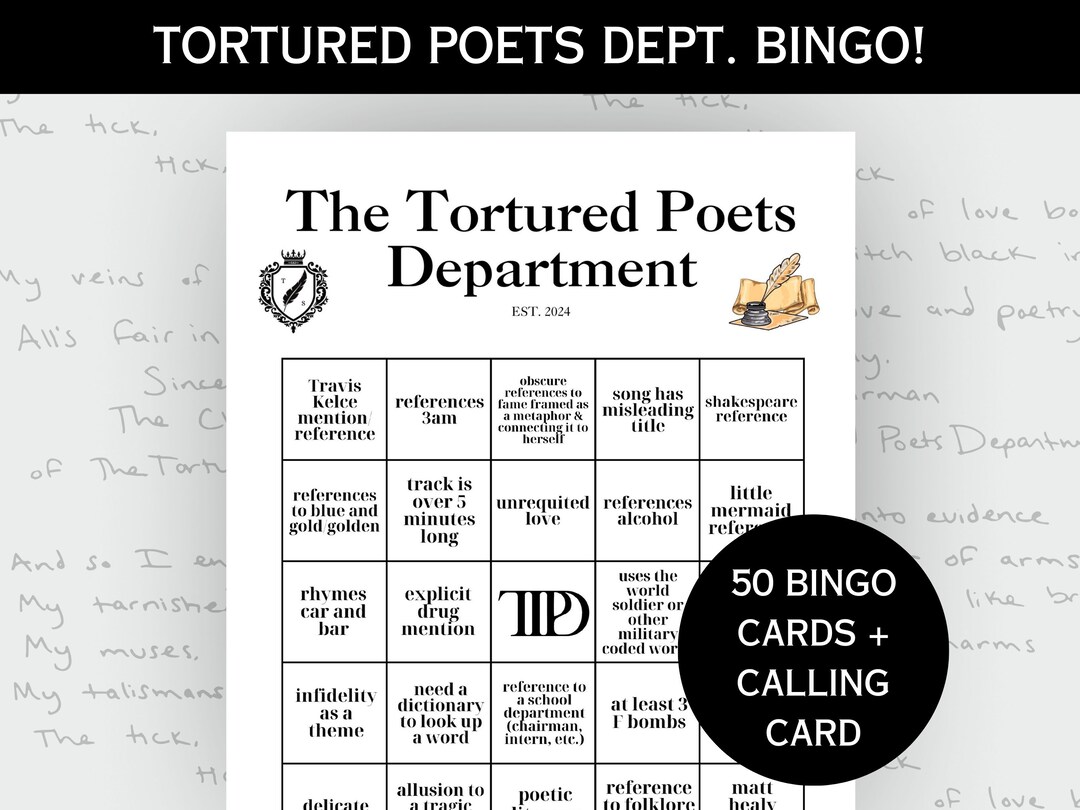TTPD BINGO Swiftie Party Game, T Swift Party Decor, Tortured Poets ...